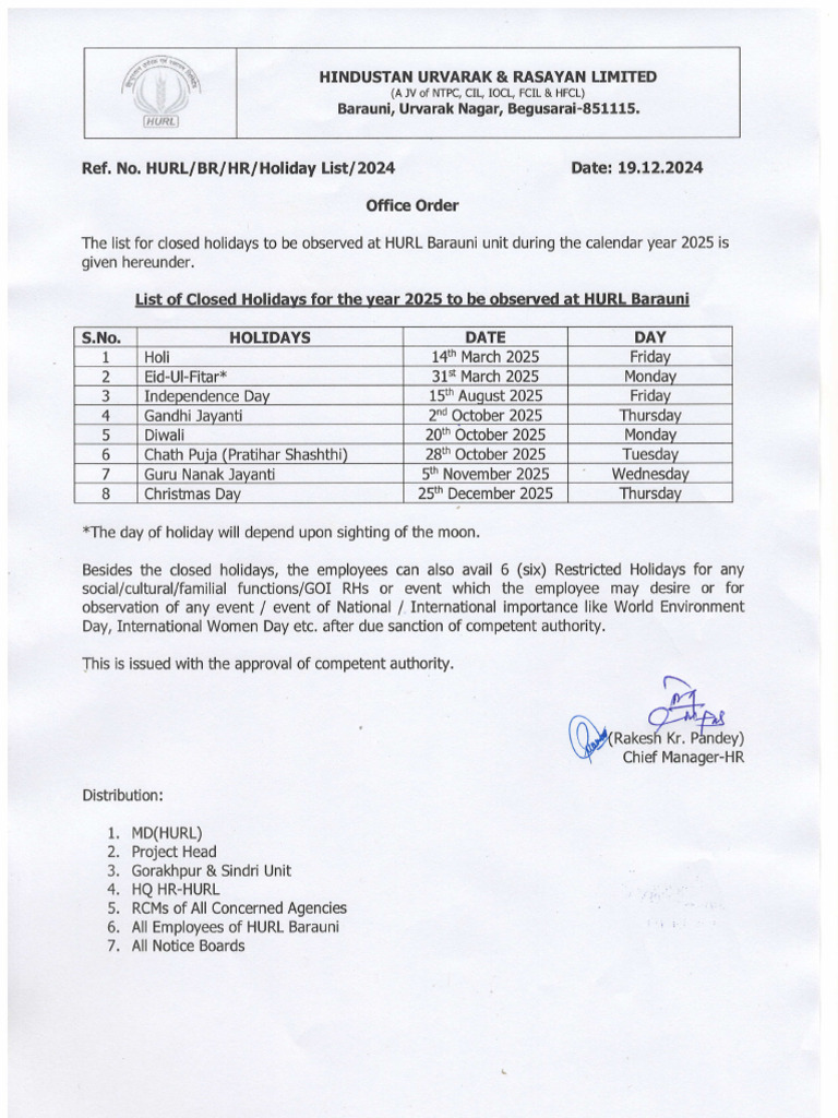 Holiday List 2025 | PDF | Observances | Holidays