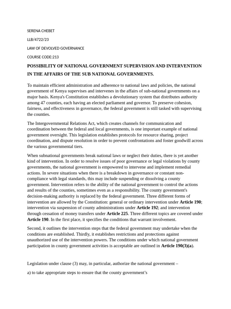 Law of Devolved Governance | PDF | Federal Government Of The United ...