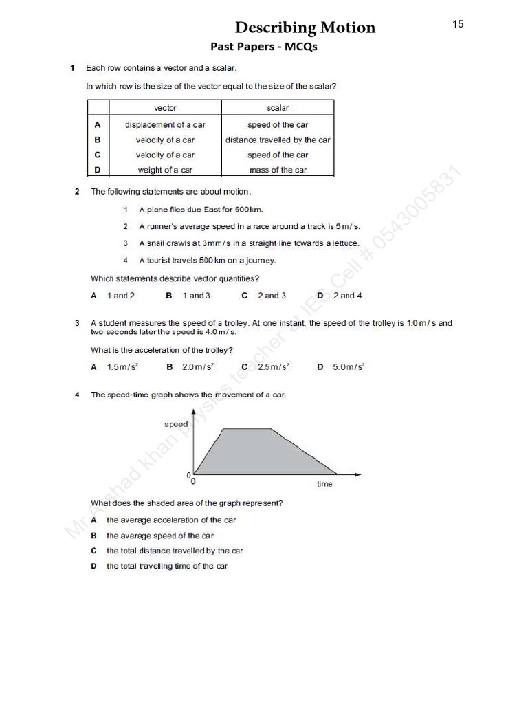 Practice Sheet Describing Motion | PDF | Speed | Acceleration