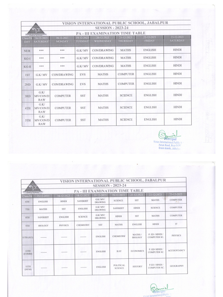 PA 3 Time Table | PDF