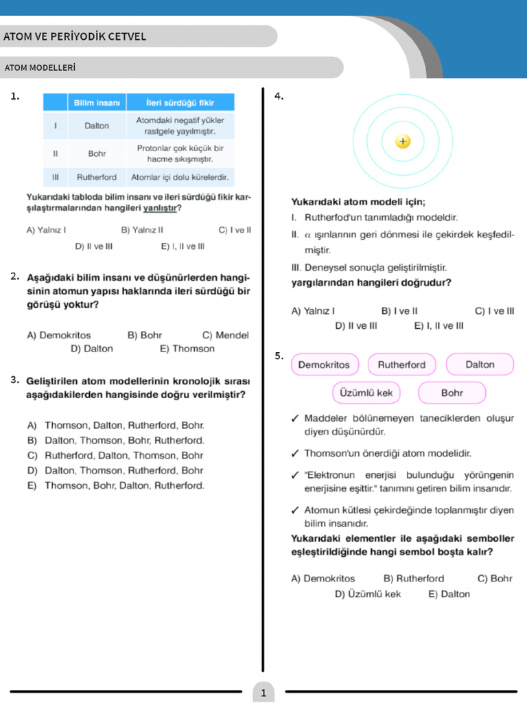 Ünite 2 - Atom Modelleri | PDF