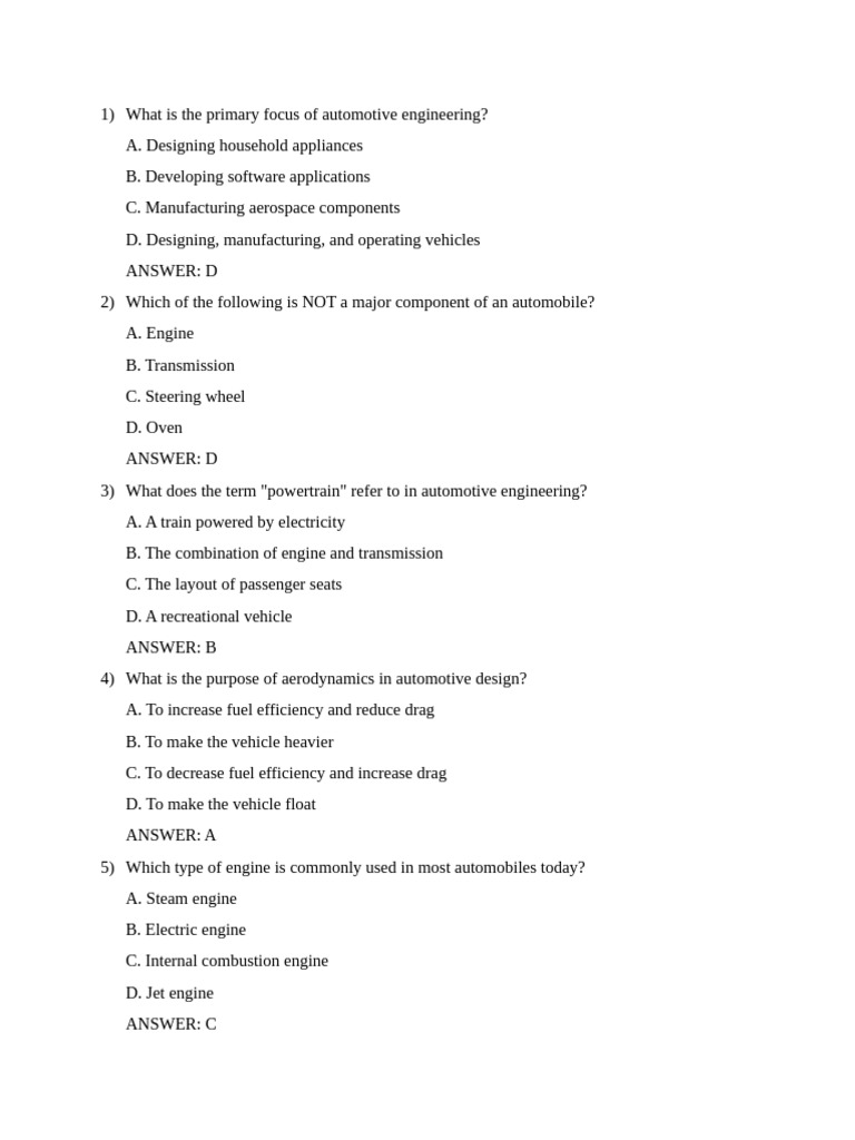 Automotive Question Bank For Model 2 Exit Exam | PDF | Diesel Engine ...