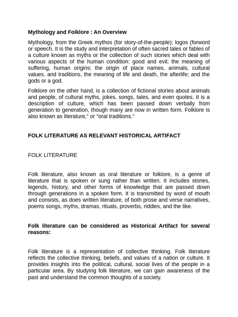 Group 1 Notes Folk Literature | PDF | Legends | Folklore