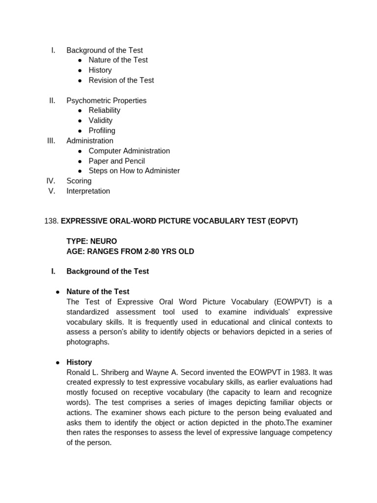 Expressive Vocabulary Test Guide | PDF | Validity (Statistics ...