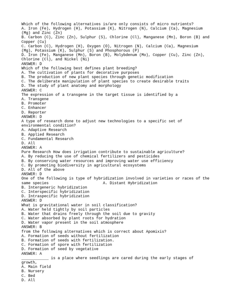 Plant Science and Soil Quiz | PDF | Soil | Plant Nutrition