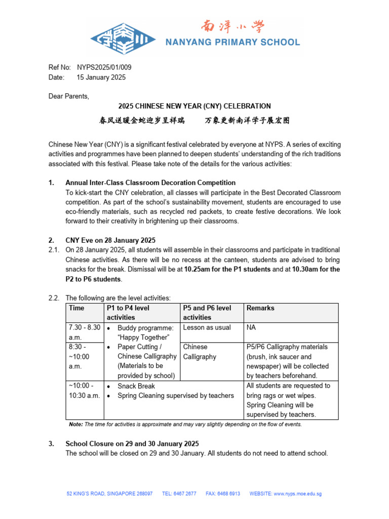 2025 CNY Letter To All Parents | PDF