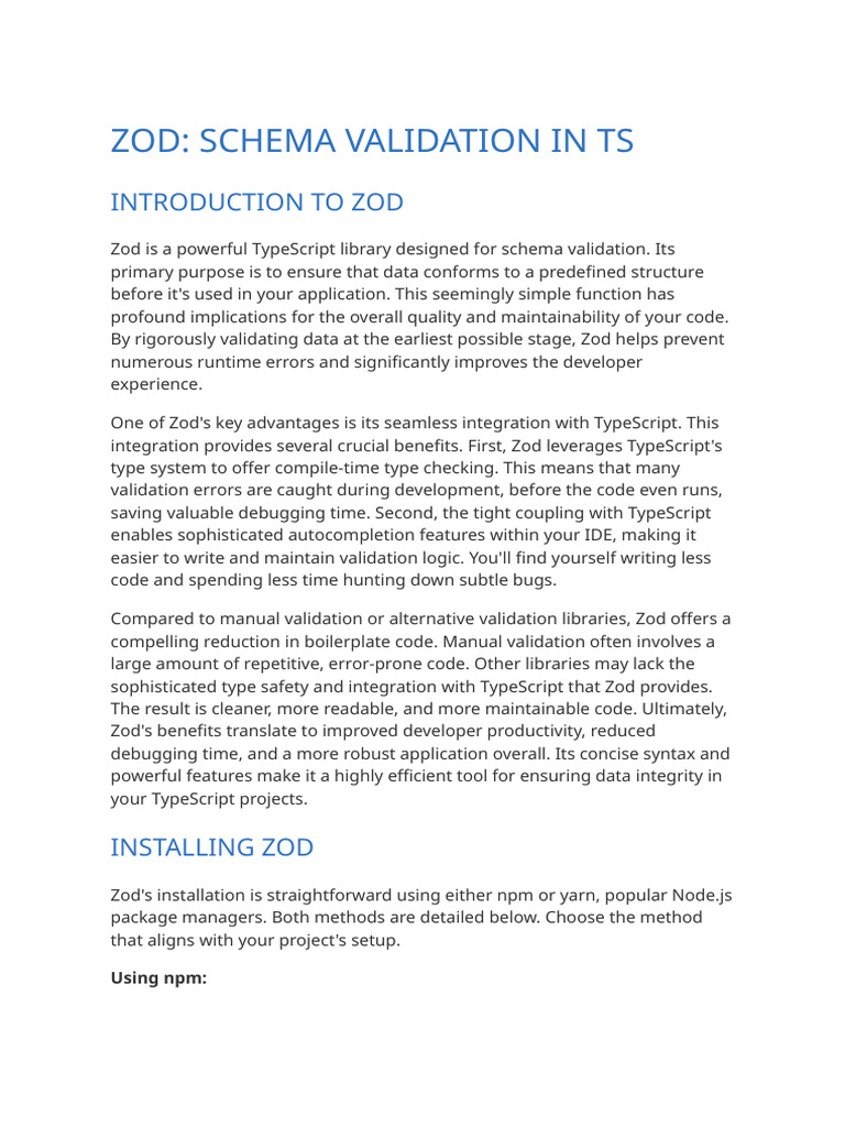 Zod - Schema Validation in TS | PDF | Xml Schema | Reliability Engineering