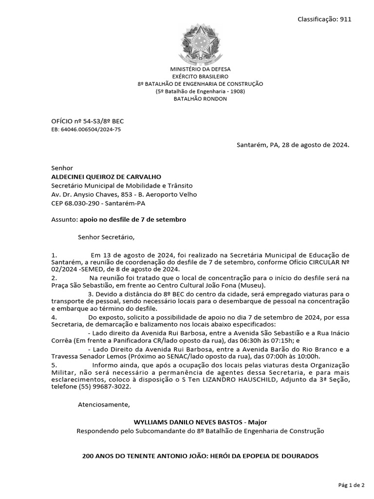 Ofício-54-S3_8º BEC-1 | PDF | Militar | Brasil