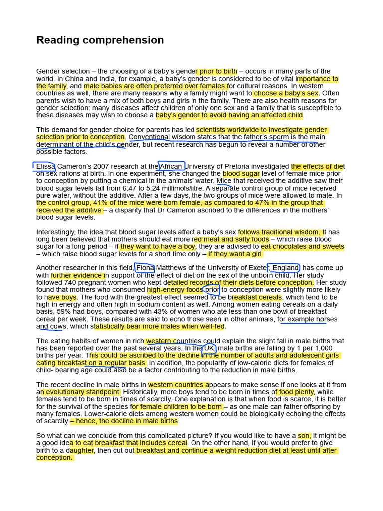 Gender Selection - Reading Comprehension | PDF | Gender | Gender Studies