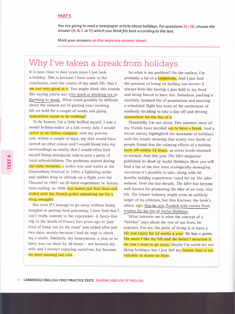 Harrison Mark Cambridge English FIRST Practice Tests (READING T4) | PDF