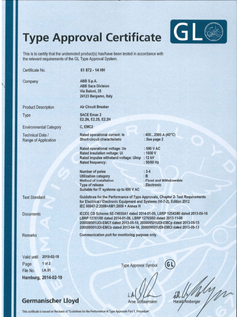 GL Certificate E2.2 61872-HH | PDF
