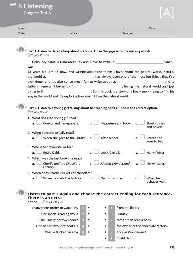 Unit 5, Progress Test (A), Pages 239-245 - Ingles9 | PDF