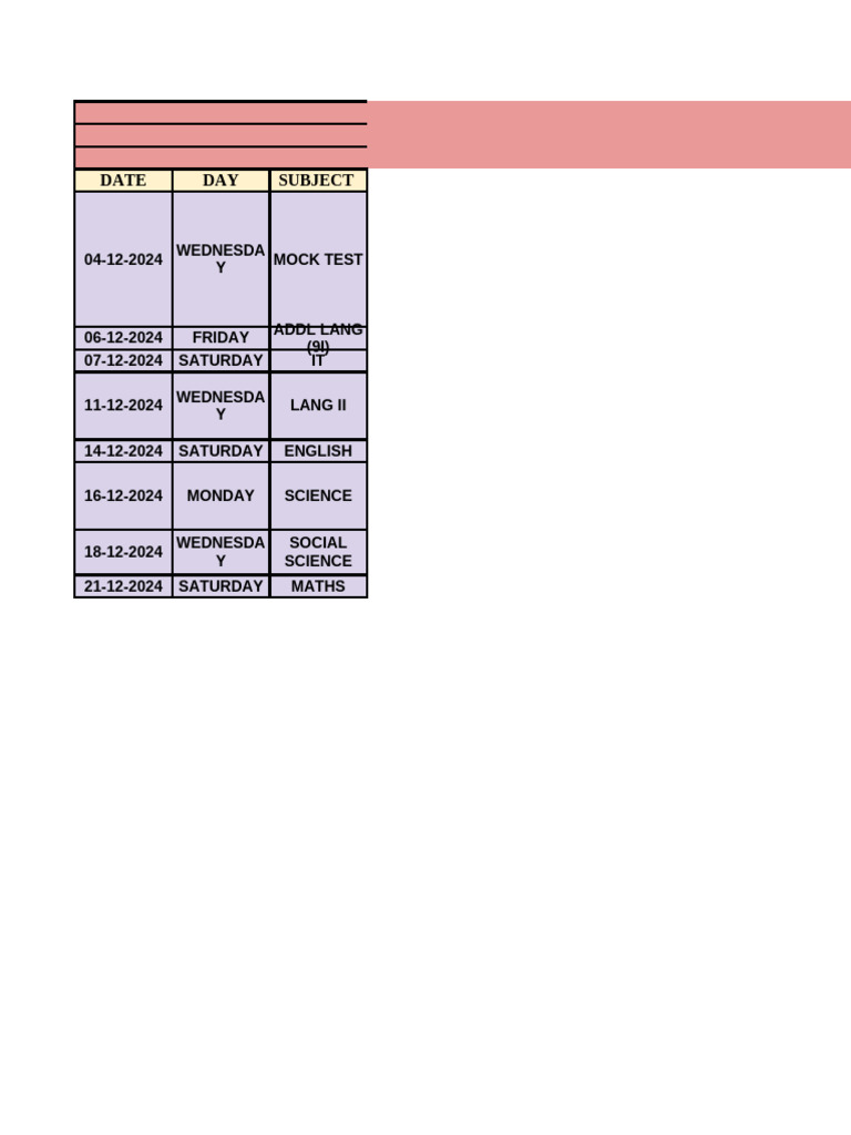 9th Half Yearly Time Table | PDF