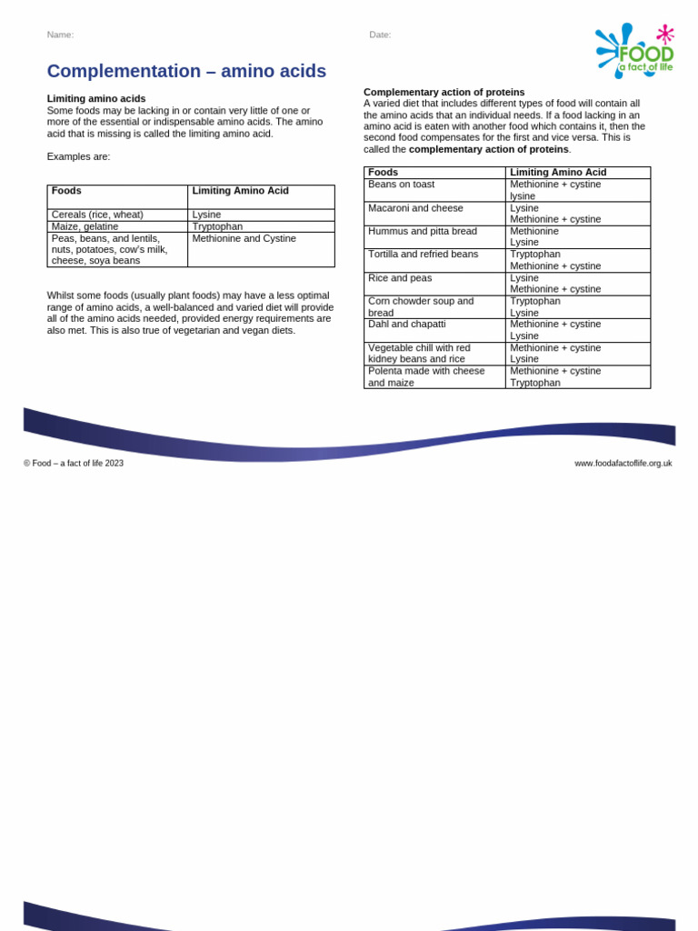 Complementation I 1416he 1 | PDF | Lysine | Foods