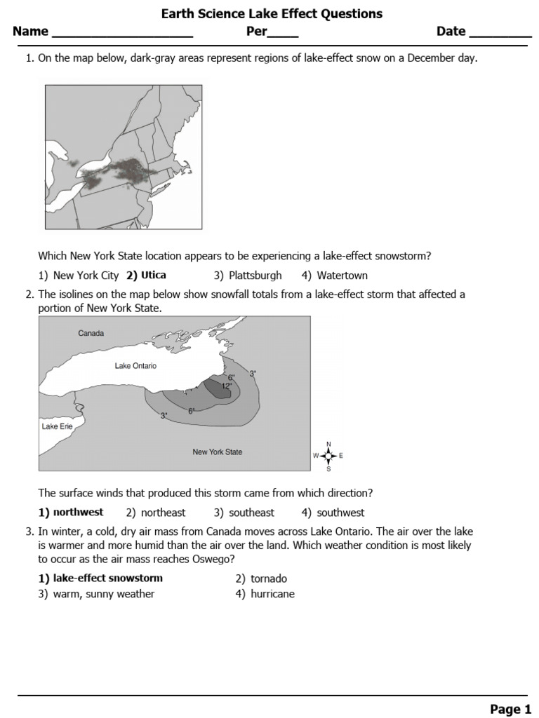 Lake Effect Snow Questions TC | PDF | Snow | Winter Storm