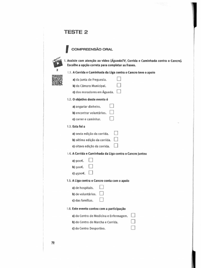 Livro Testes de Português A1 e A2 - Teste 2 - A2 | PDF