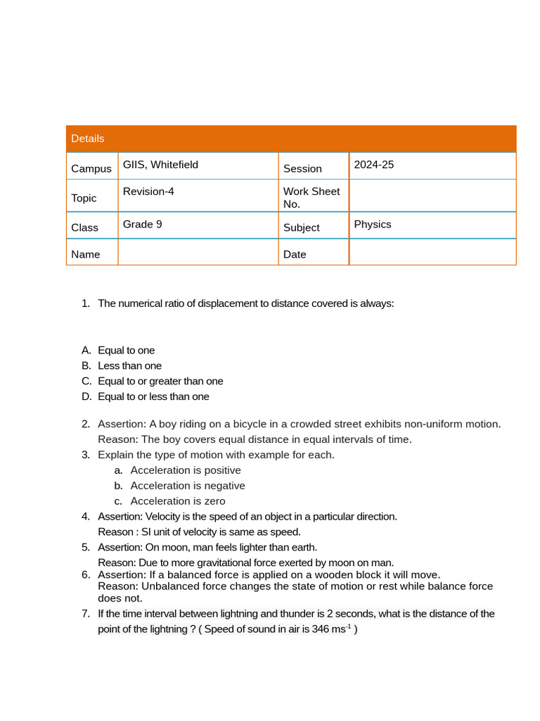 Physics Rev Ws 4 | PDF | Force | Velocity