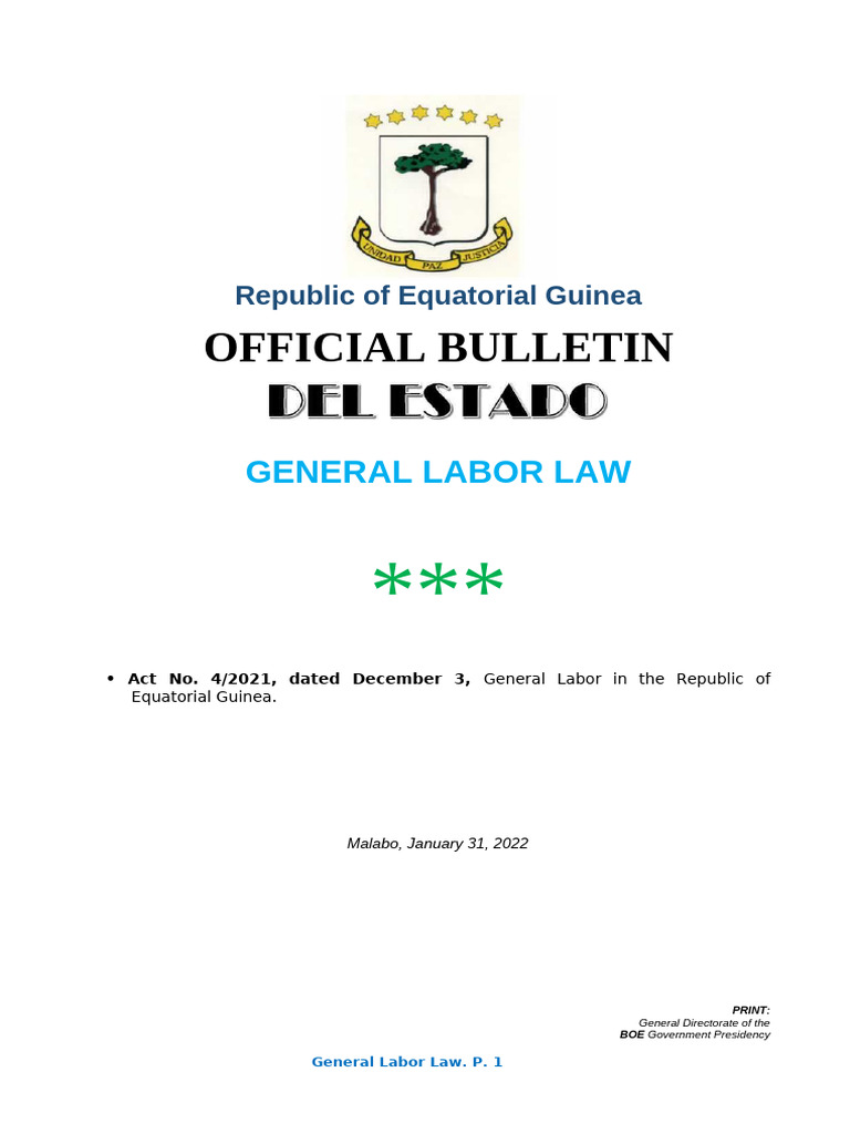 Equatorial Guinea General Labor Law 2021 | PDF | Cost Of Living ...