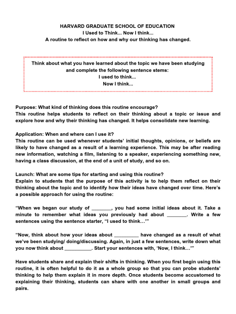 Harvard Project Zero - Thinking Routines - Rutinas de Pensamiento: I ...