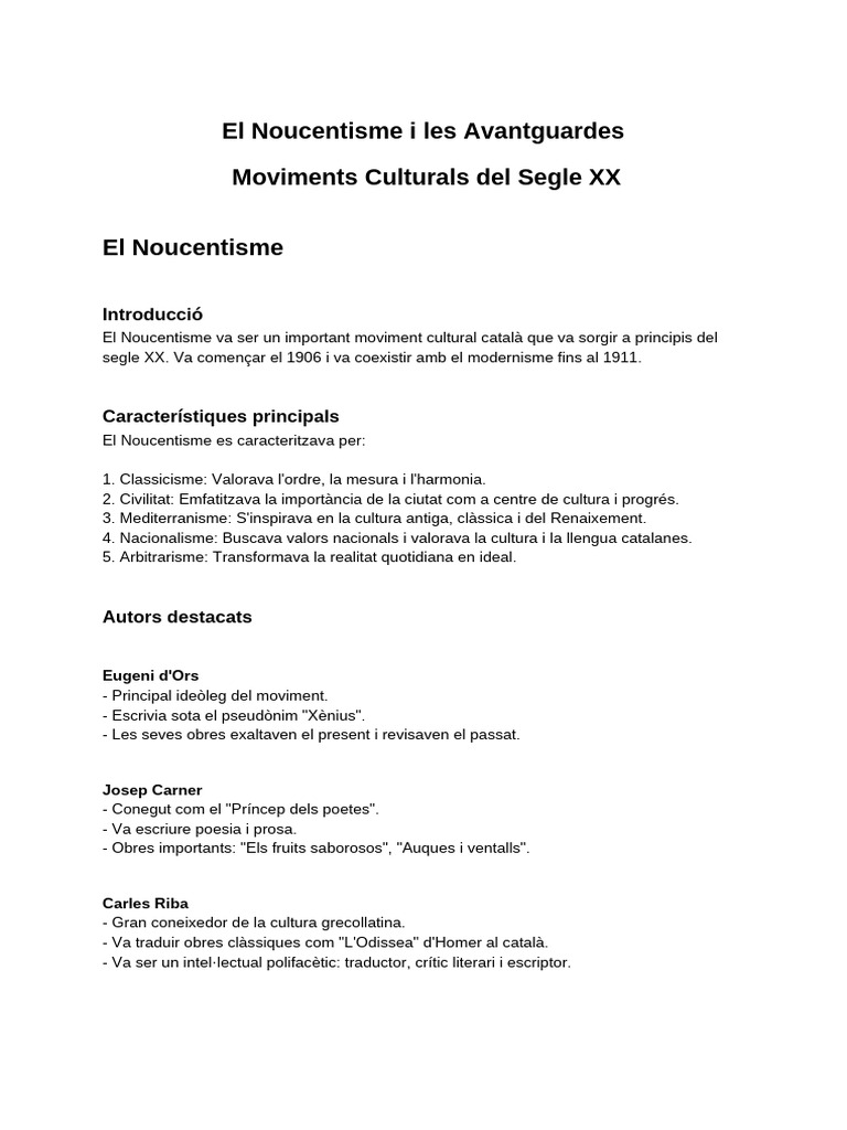 Noucentisme I Avantguardes | PDF
