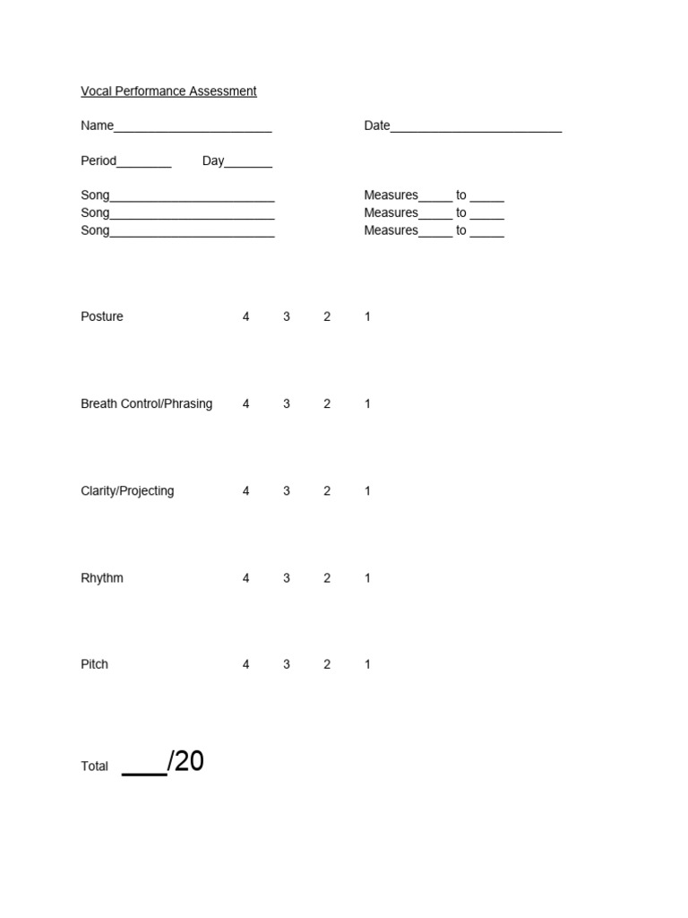 Vocal Performance Assessment Template | PDF