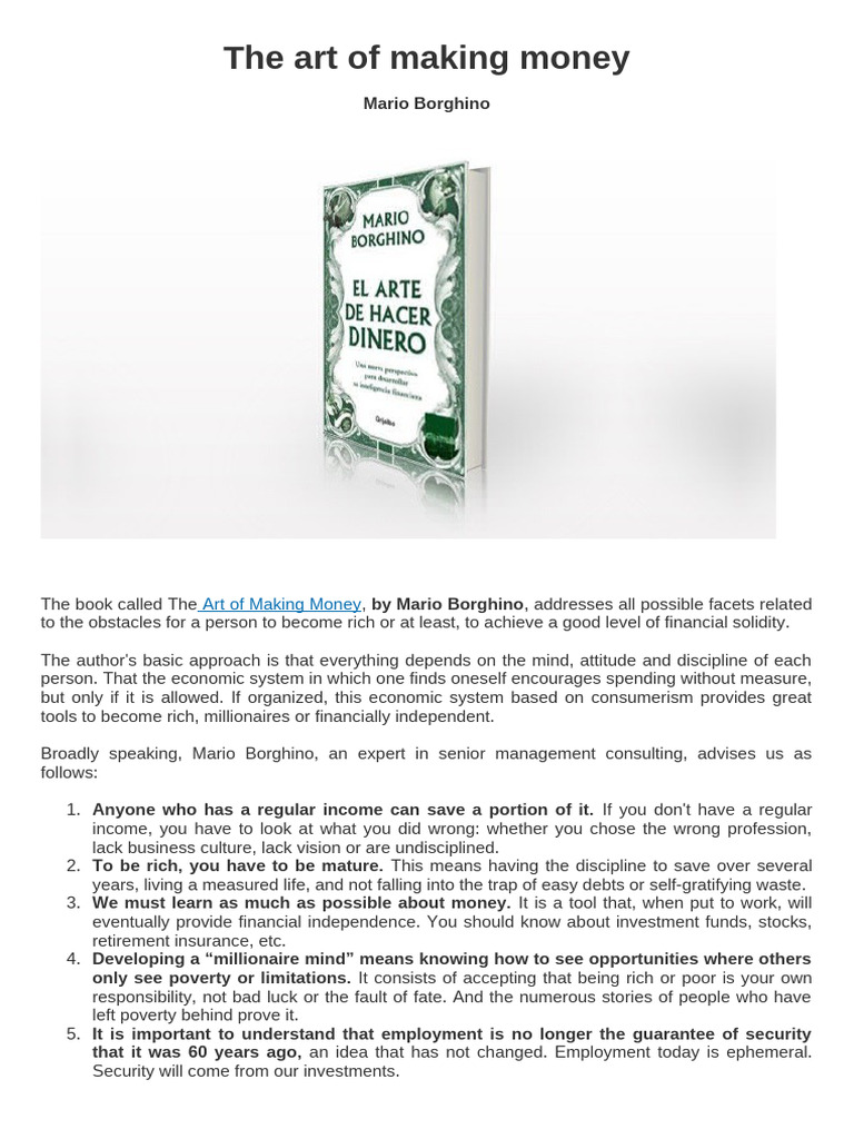 The Art of Making Money. Summary | PDF | Wealth | Money