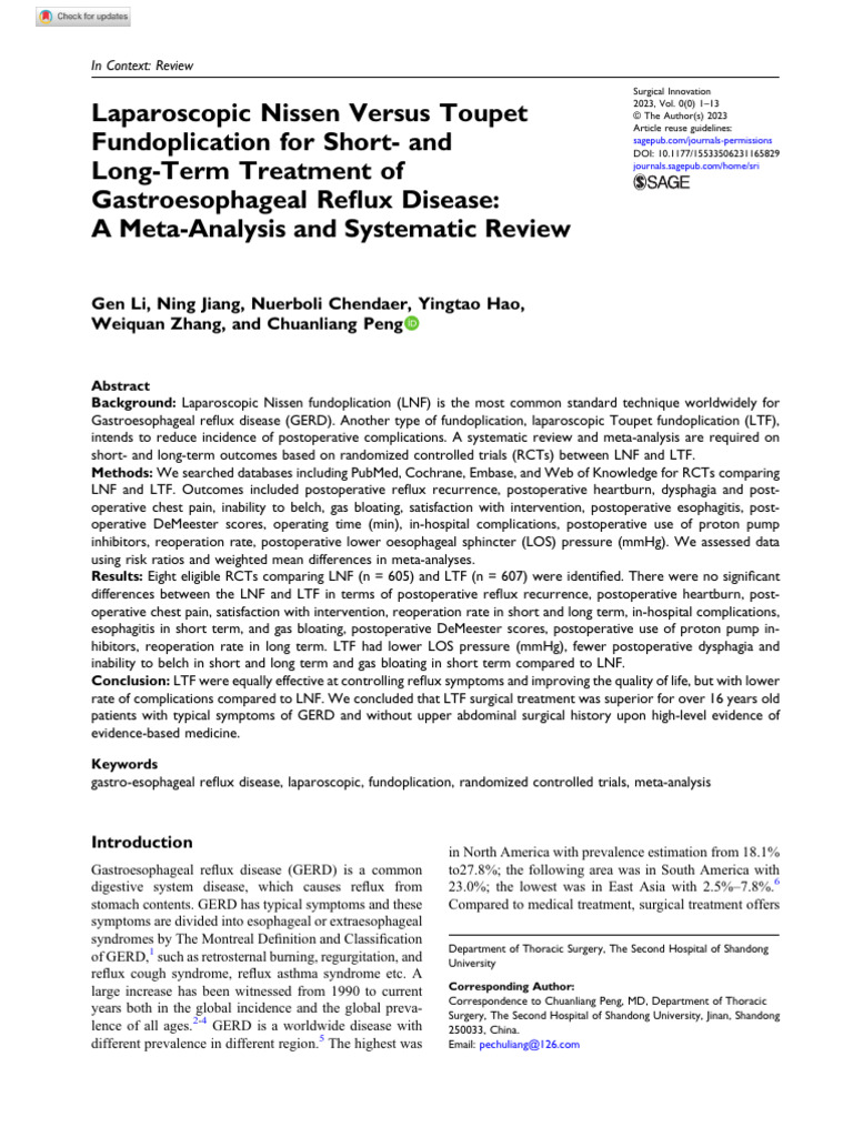 Laparoscopic Nissen Versus ToupetFundoplication | PDF ...