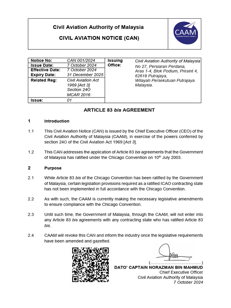 Malaysia Article 83 bis Agreement Notice | PDF | Political Charters ...