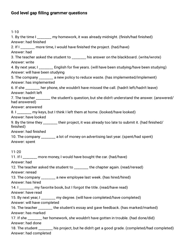 Advanced Grammar Gap-Fill Questions | PDF | Learning