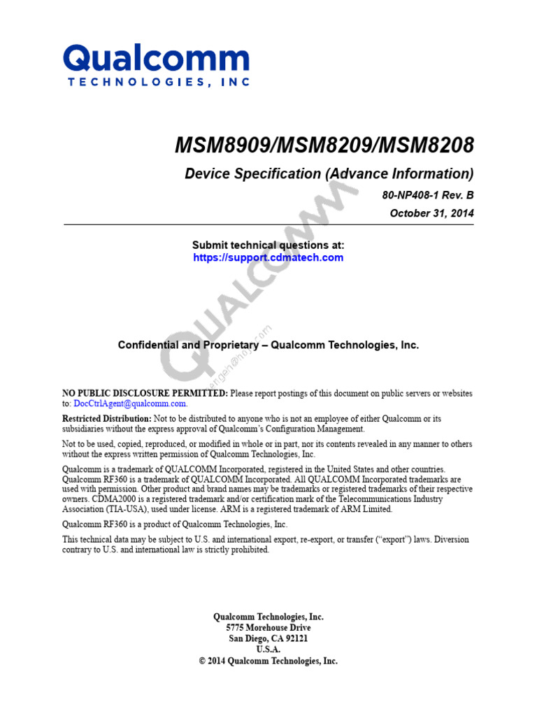 Msm8909-Msm8209-Msm8208 Device Specification (Advance Information) | PDF | Computing | Electronics