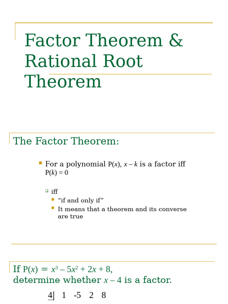 3 3 Rational Root Theorem Pdf Factorization Zero Of A Function