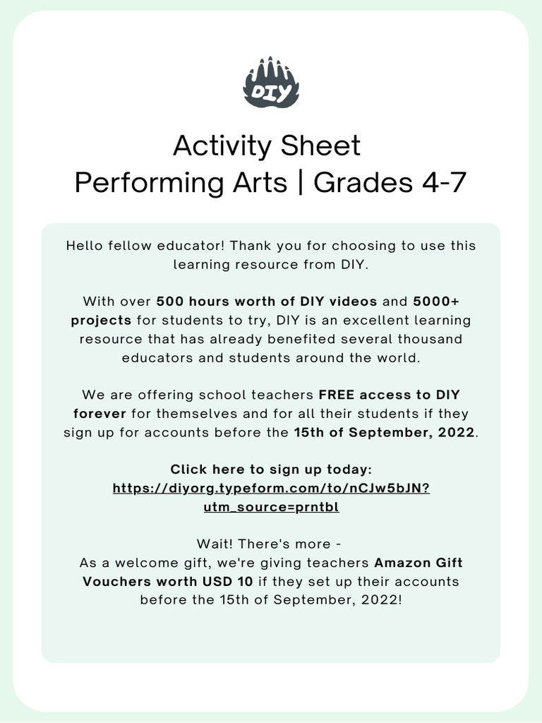 Free DIY Performing Arts Resources | PDF | Learning
