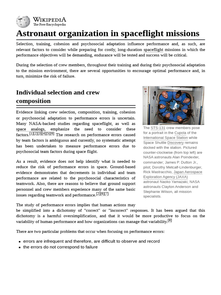 Astronaut Organization in Spaceflight Missions | PDF | Psychology
