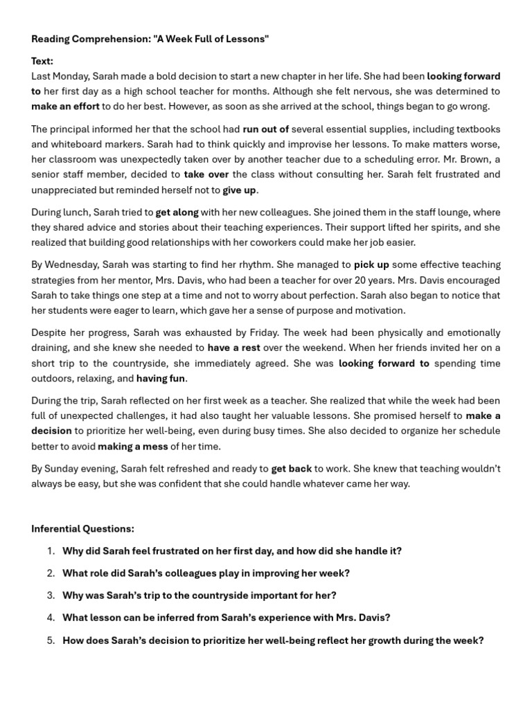 Reading Comprehension Basic 1 | PDF | Teachers | Learning