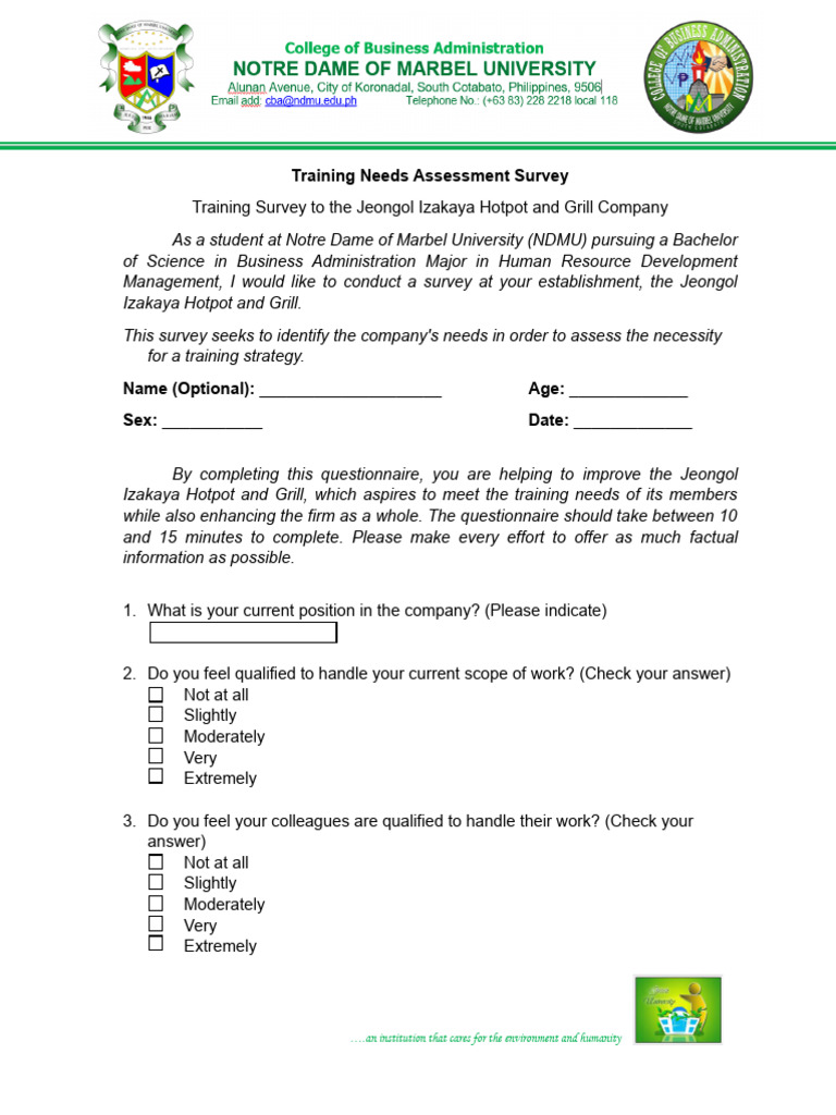 Training Needs Assessment Survey | PDF | Applied Psychology | Employee ...