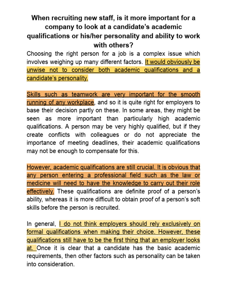 Choosing The Right Person For A Job Is A Complex Issue Which Involves ...