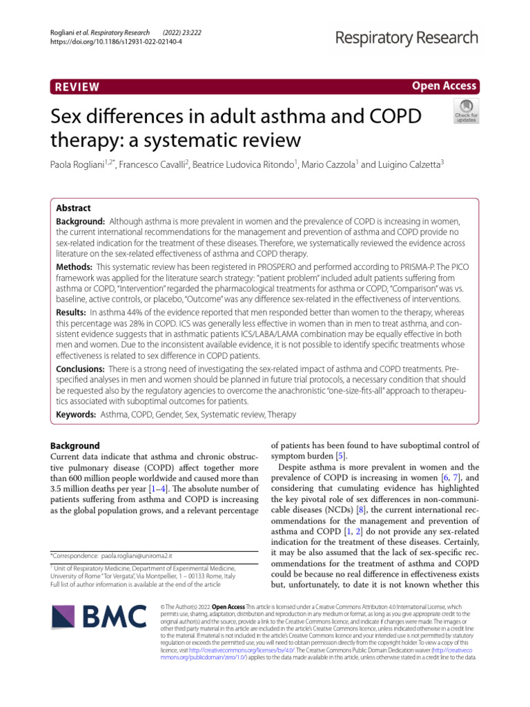 Sex Differences In Adult Asthma And Copd Therapy 1662112373 Pdf