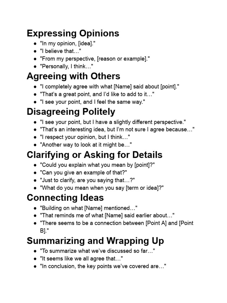 Expressions For Round Tables and Discussions | PDF
