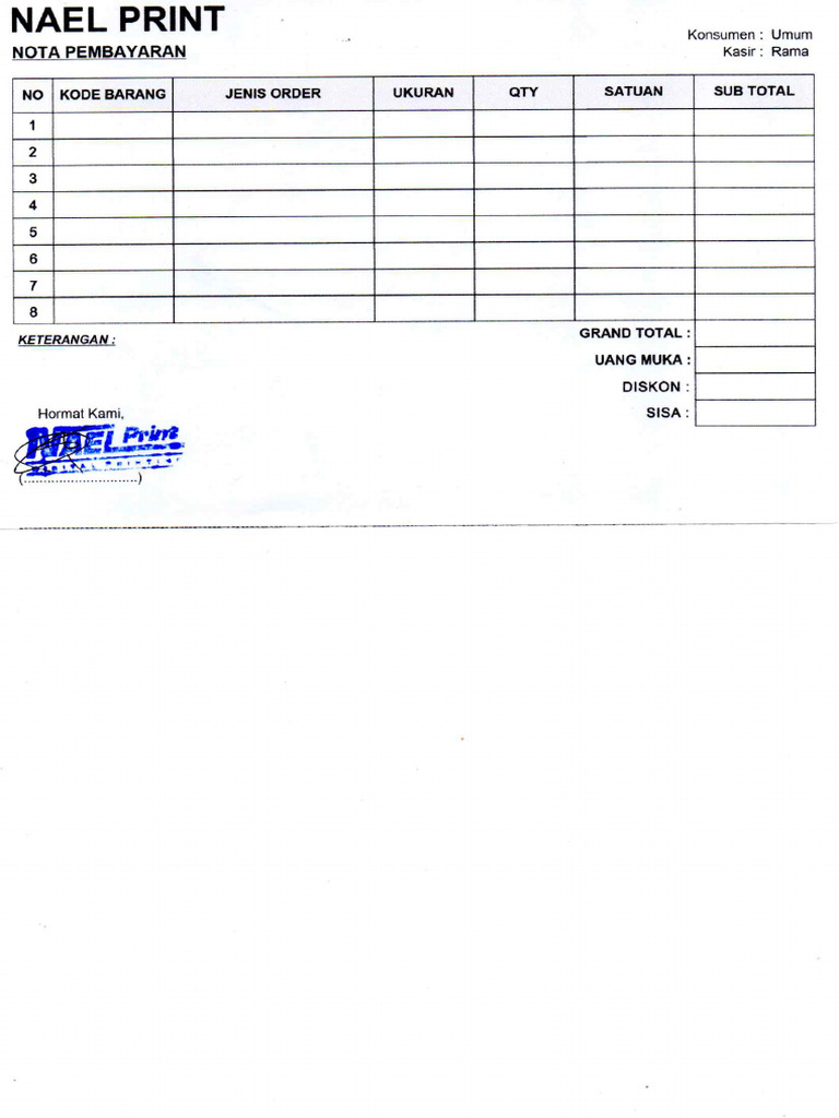 Contoh Nota Print | PDF