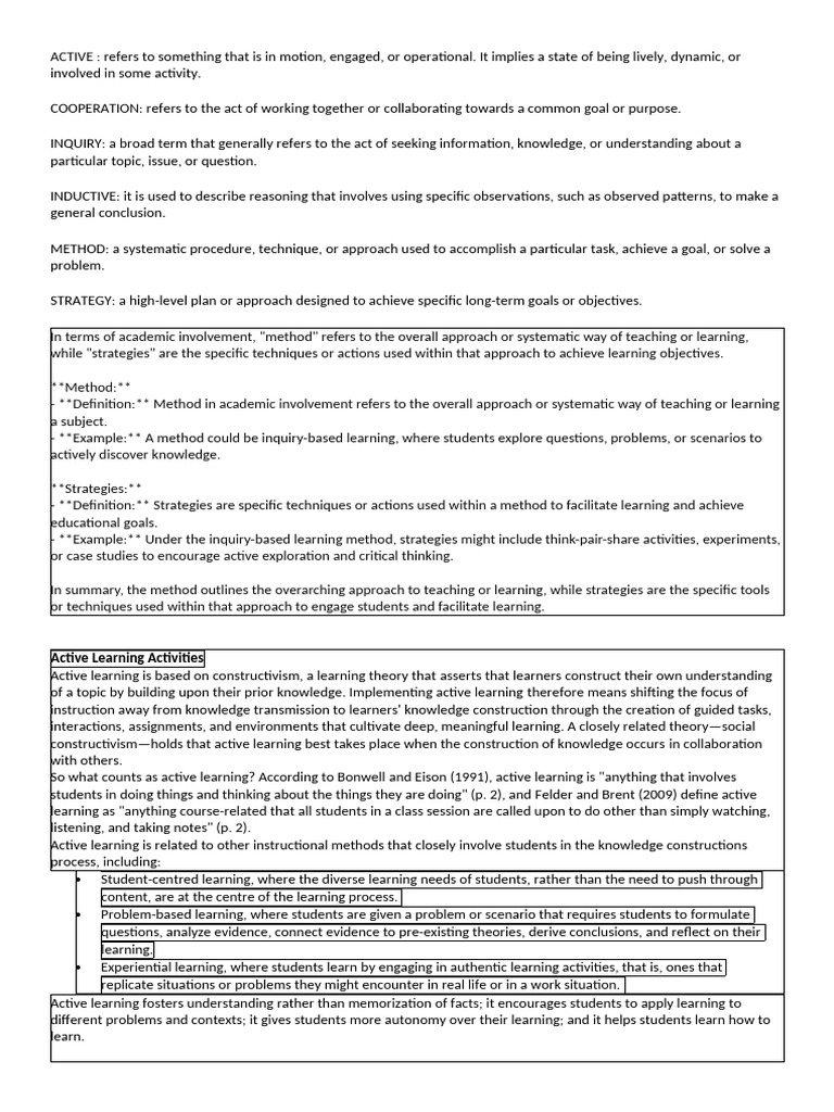 Active Learning Activities | PDF | Inquiry Based Learning | Learning