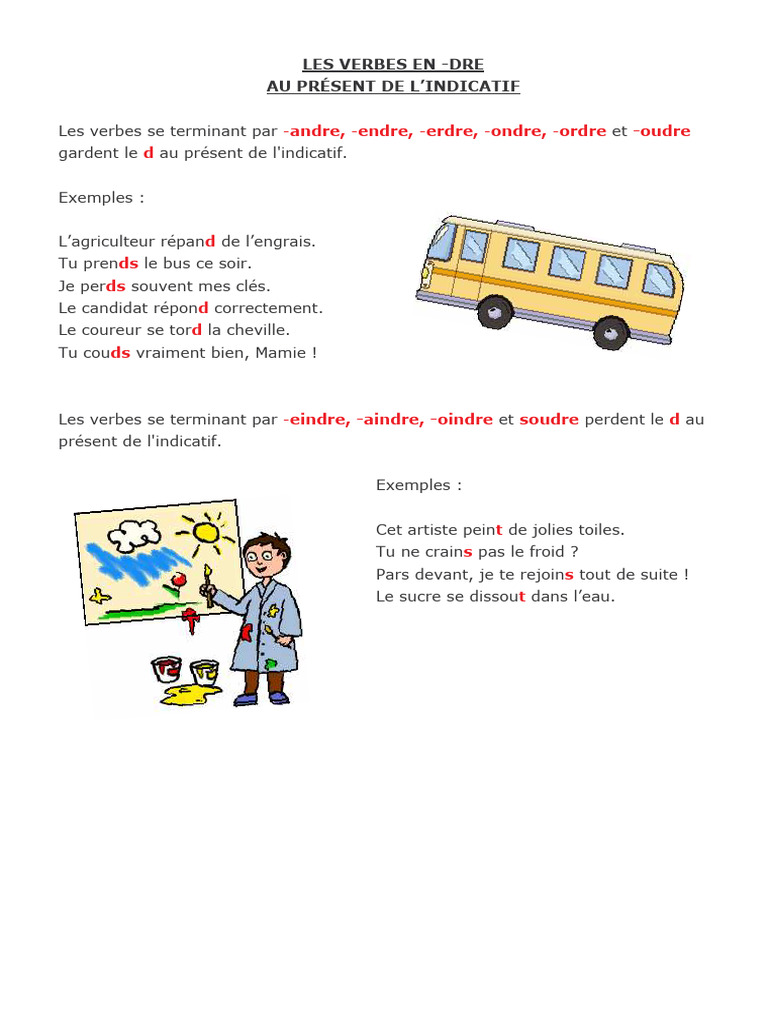 Les Verbes en Dre Au Present de L Indicatif | PDF