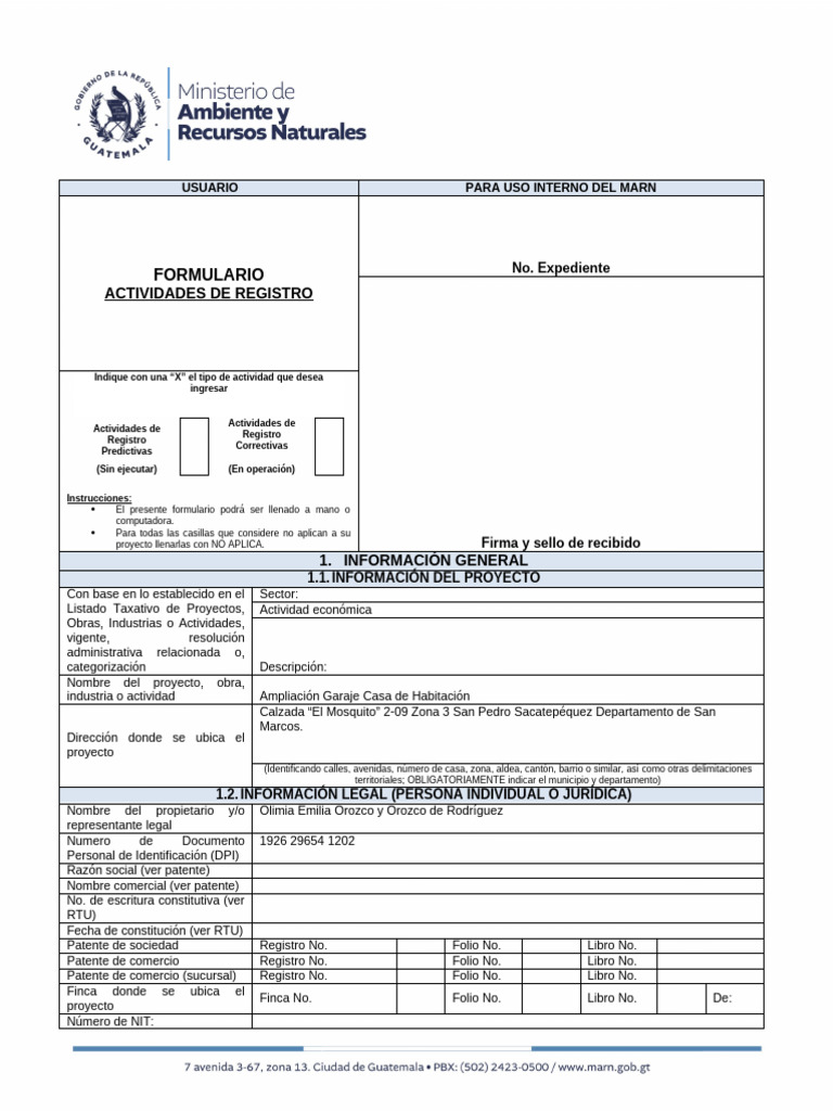 Formulario de Registro de Proyecto de Construcción | PDF | Residuos ...