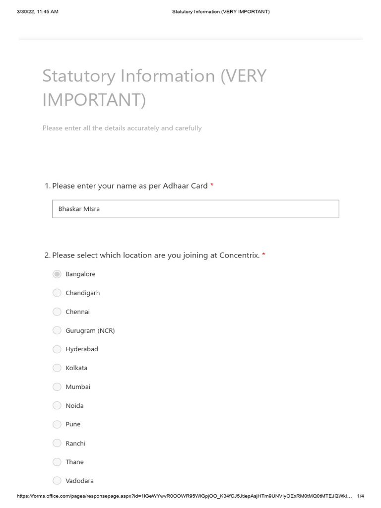 Concentrix Statutory Information Form | PDF | Business