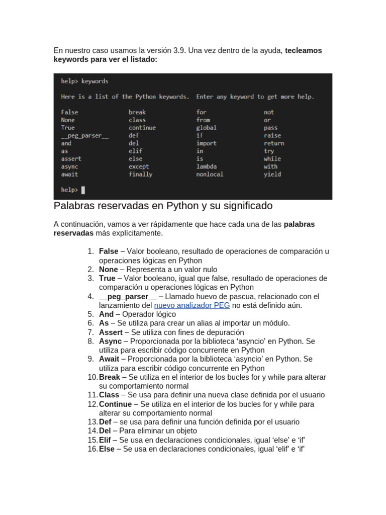Palabras Reservadas y Operadores en Python | PDF | Python (lenguaje de ...