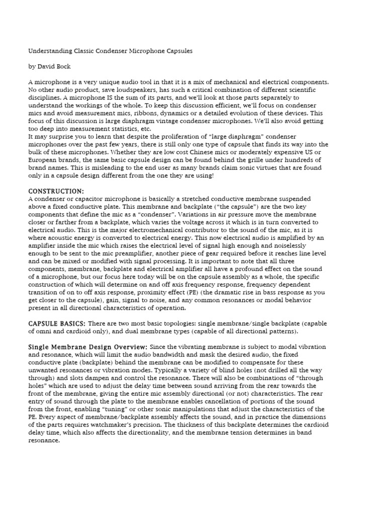 Understanding Classic Condenser Microphone Capsules | PDF | Microphone ...