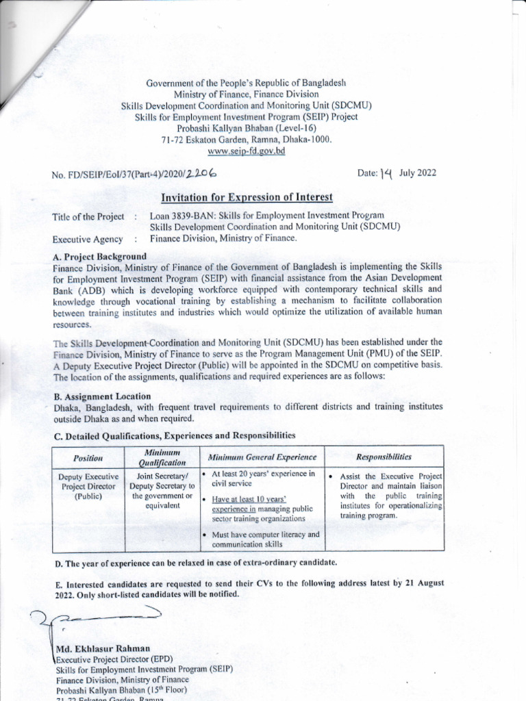 Invitation Deputy Executive Project Director-1 | PDF | Government