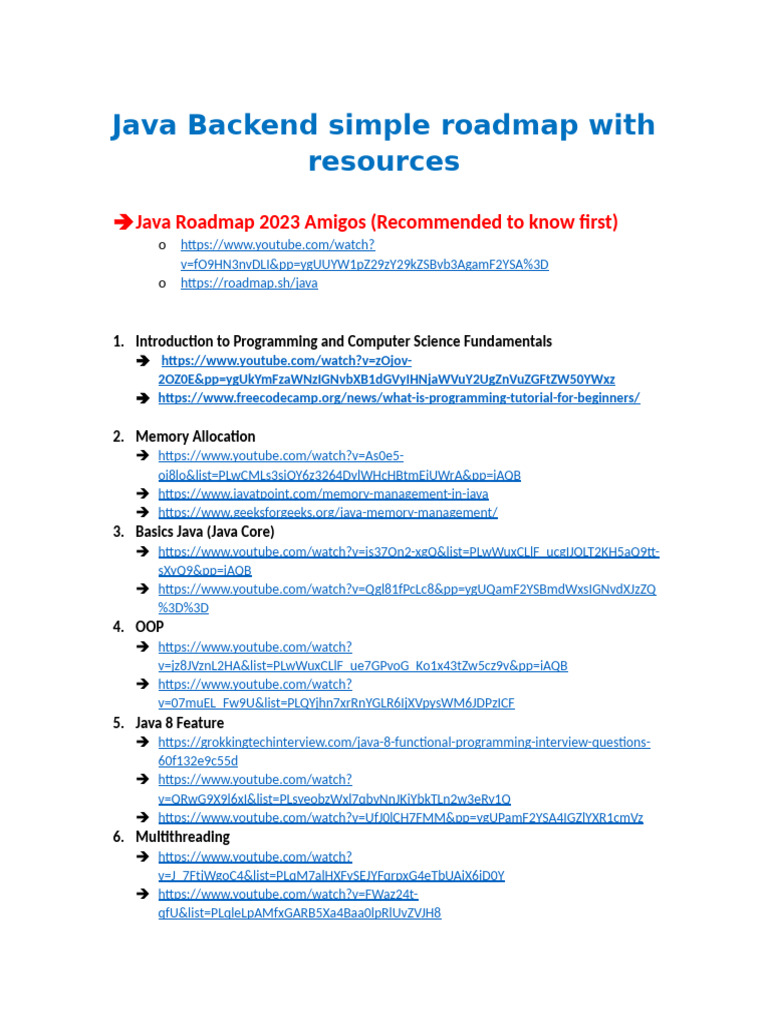 Java Roadmap and Resources | PDF | Spring Framework | Java (Programming Language)