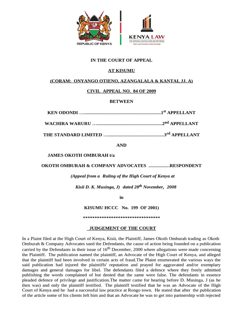 (Appeal From A Ruling of The High Court of Kenya at Kisii D. K. Musinga ...