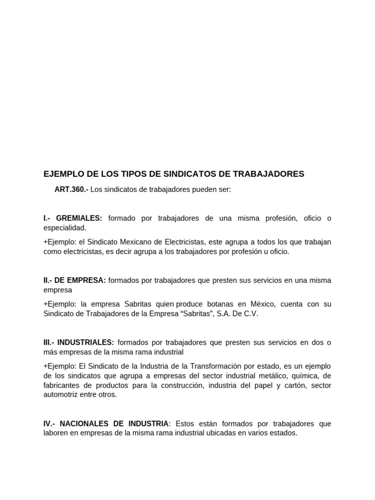 Tipos de Sindicatos de Trabajadores | PDF | Sindicato | Federación