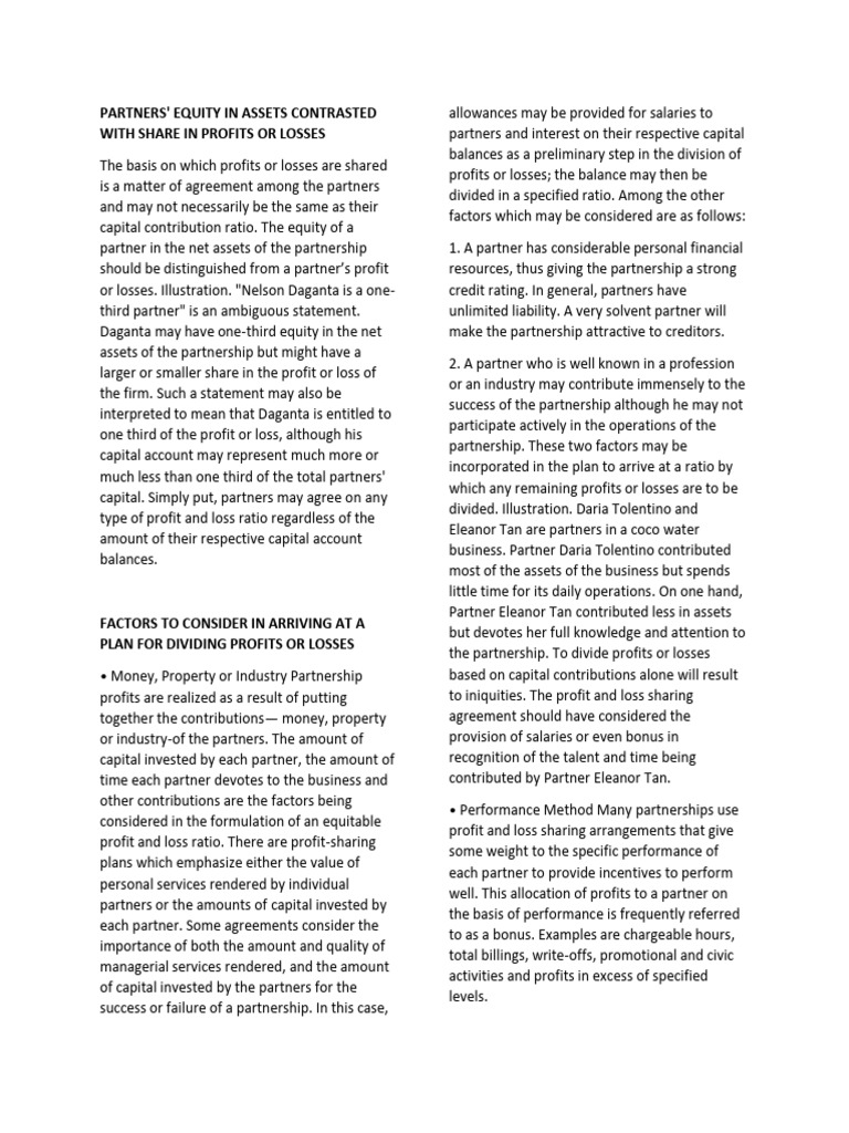 Partners' Equity vs. Profit Sharing Explained | PDF | Partnership ...
